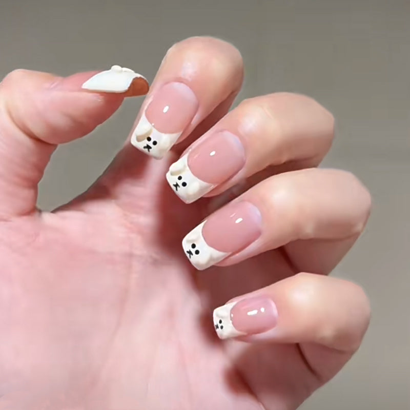 Ultra Short Coffin White French Cute Puppy Nude Nail Polish Handmade P BenGong s Nails